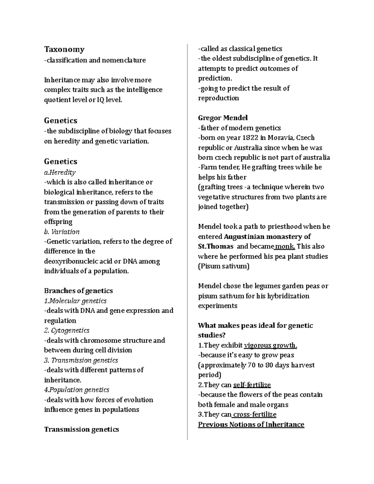 GEN BIO 2 - Taxonomy -classification and nomenclature Inheritance may ...