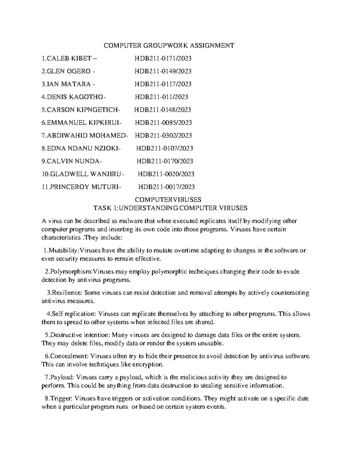 Computer Groupwork Assignment - COMPUTER GROUPWORK ASSIGNMENT 1 KIBET ...