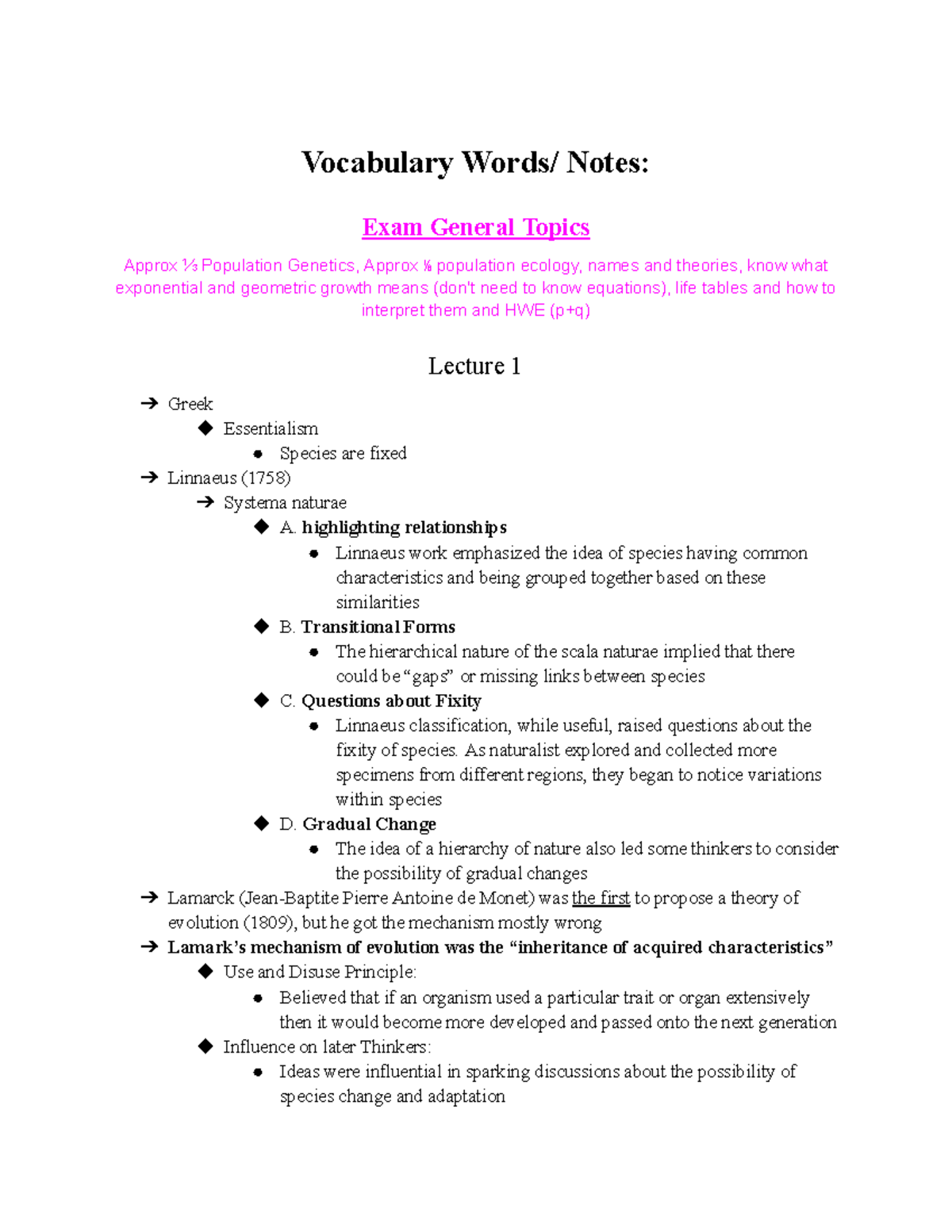 Copy of Bio 22800- Study Guide - Vocabulary Words/ Notes: Exam General ...