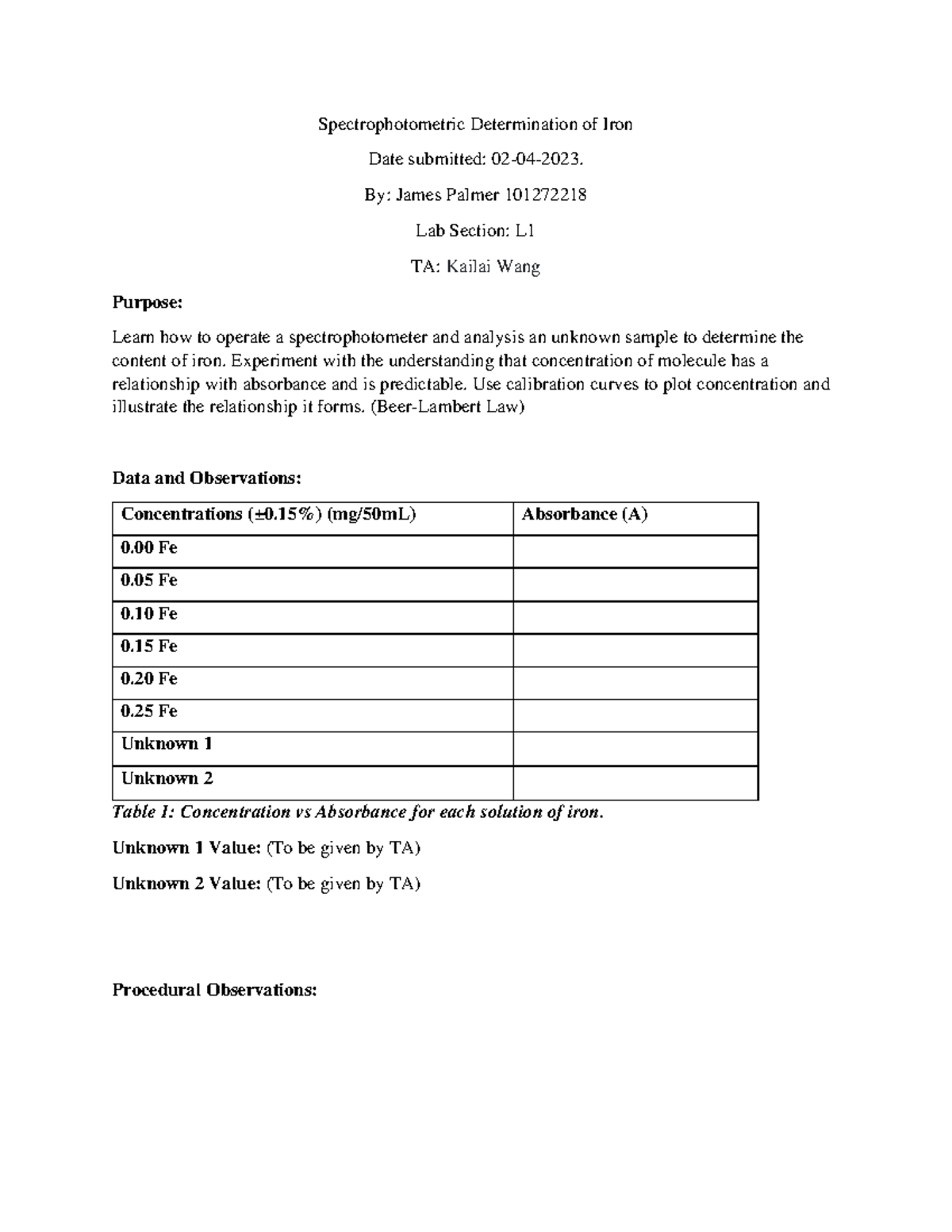 Fe pre-lab, TA-Kailai Wang 02-08-2023 - Spectrophotometric ...