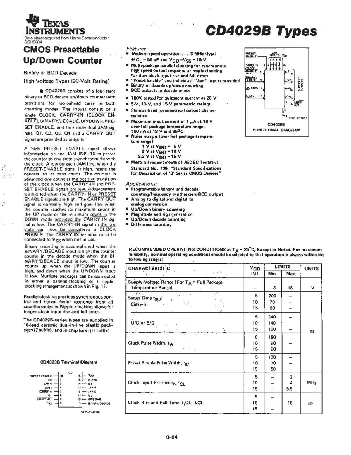 Contador binário up/down CMOS - Data sheet acquired from Harris ...