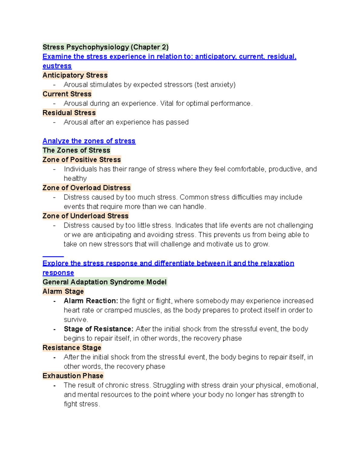 GNED 137 Reading Notes (Week 3) - Stress Psychophysiology (Chapter 2 ...