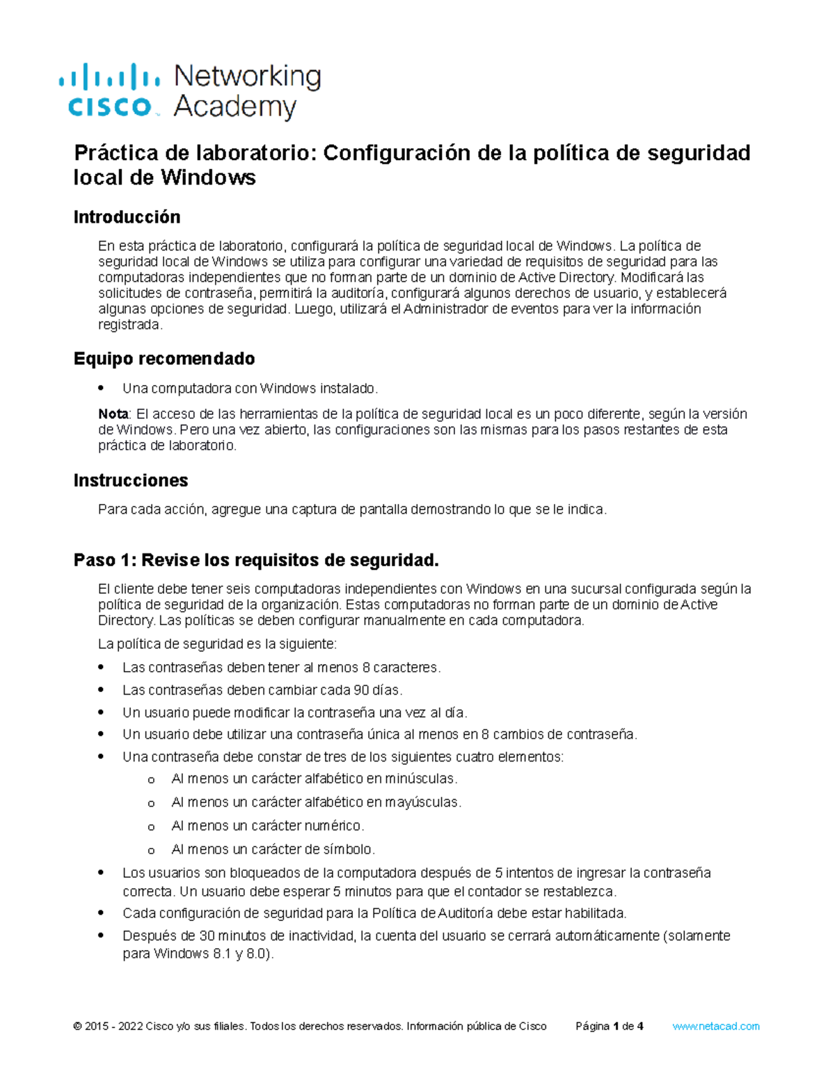 13.3.2.5 Lab - Configure Windows Local Security Policy - Práctica de laboratorio: Configuración ...