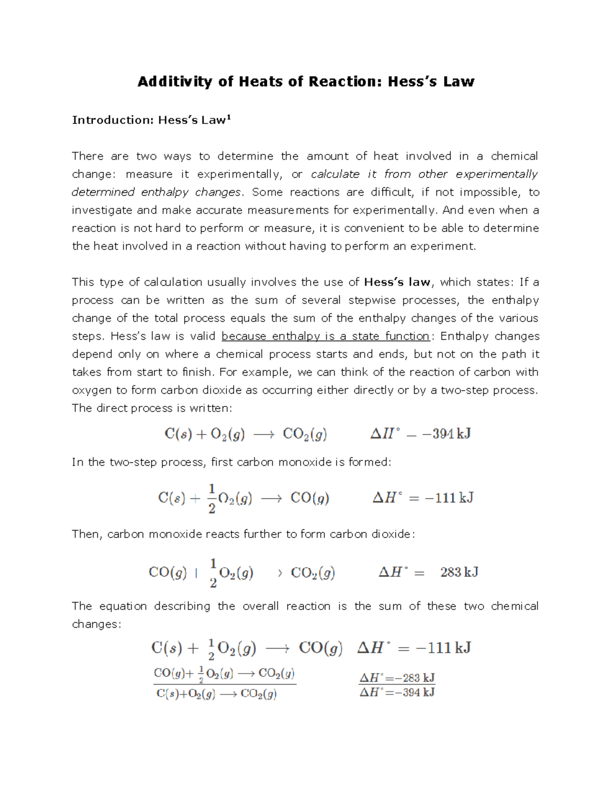 Experiment 10-Calorimetry Fa2022 - Additivity of Heats of Reaction ...