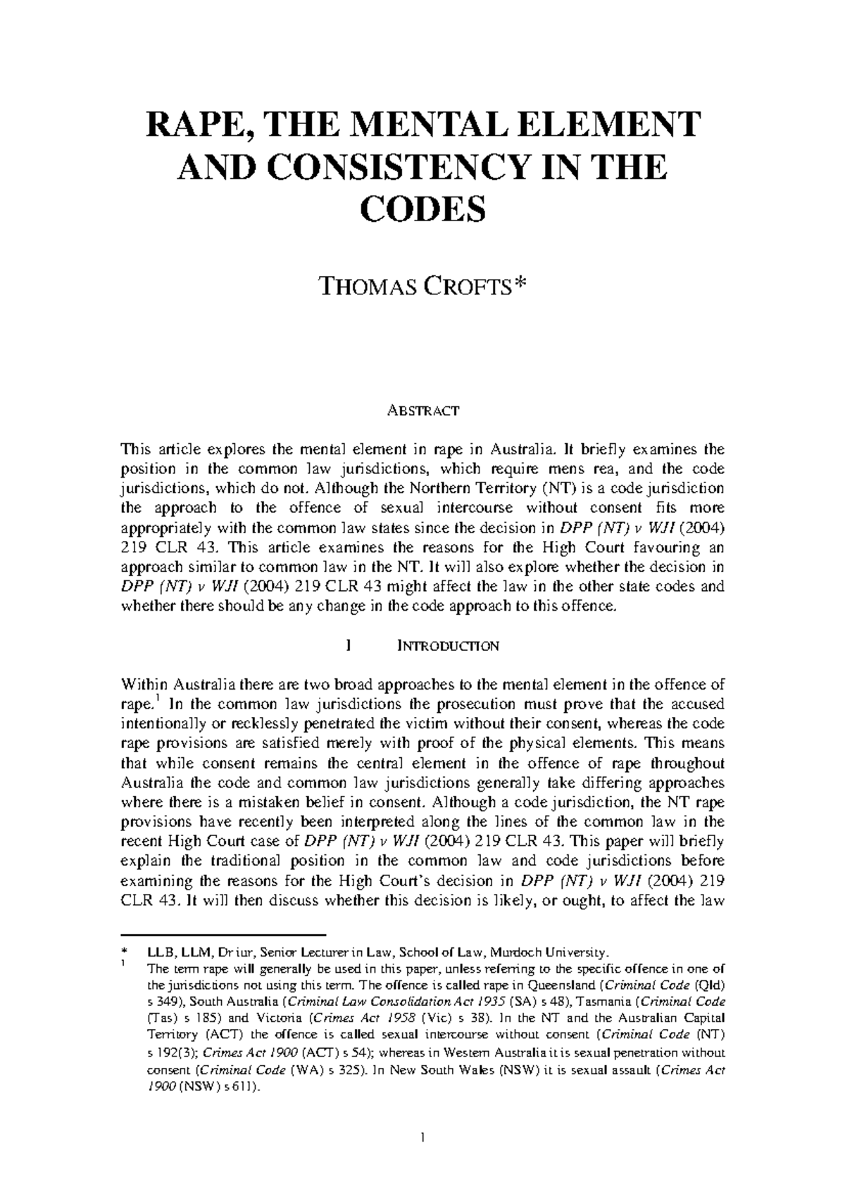 2 Rapethe Mental Elementand Consistencyinthe Codes - RAPE, THE MENTAL ...