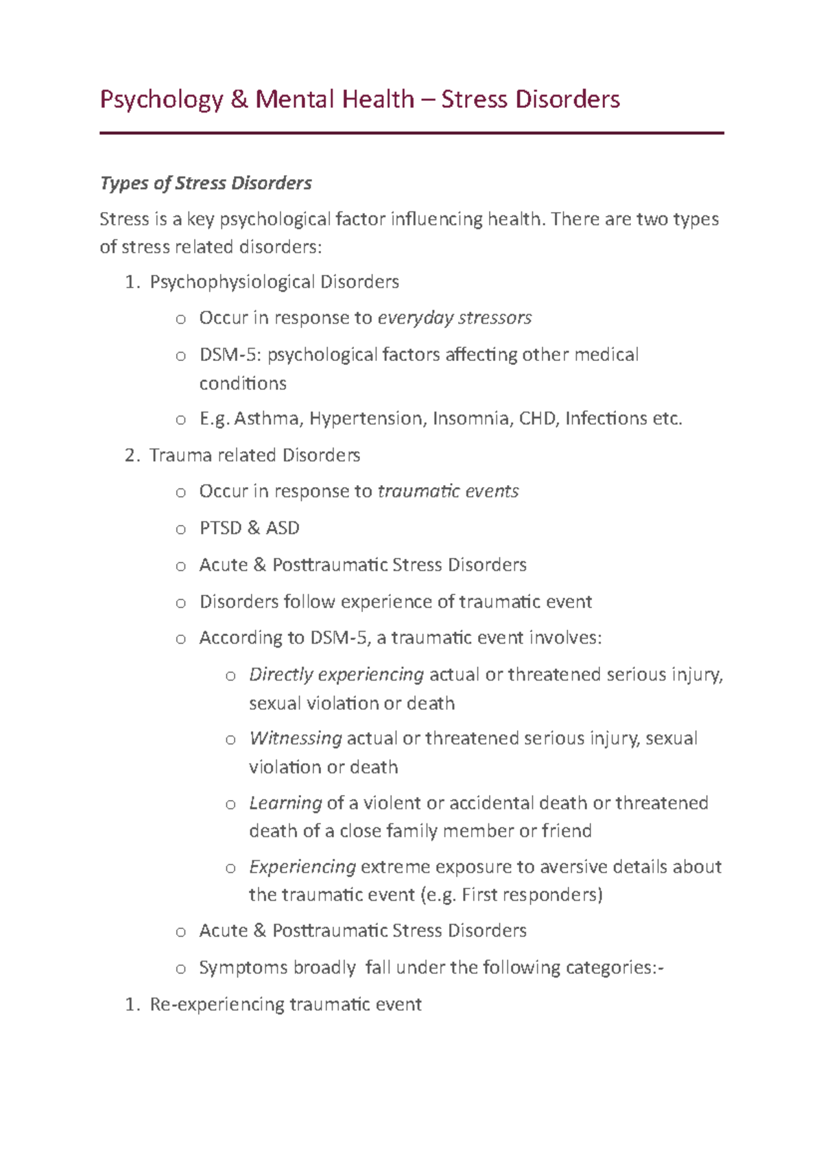 Psychology & Mental Health - Stress Disorders - Psychology & Mental ...
