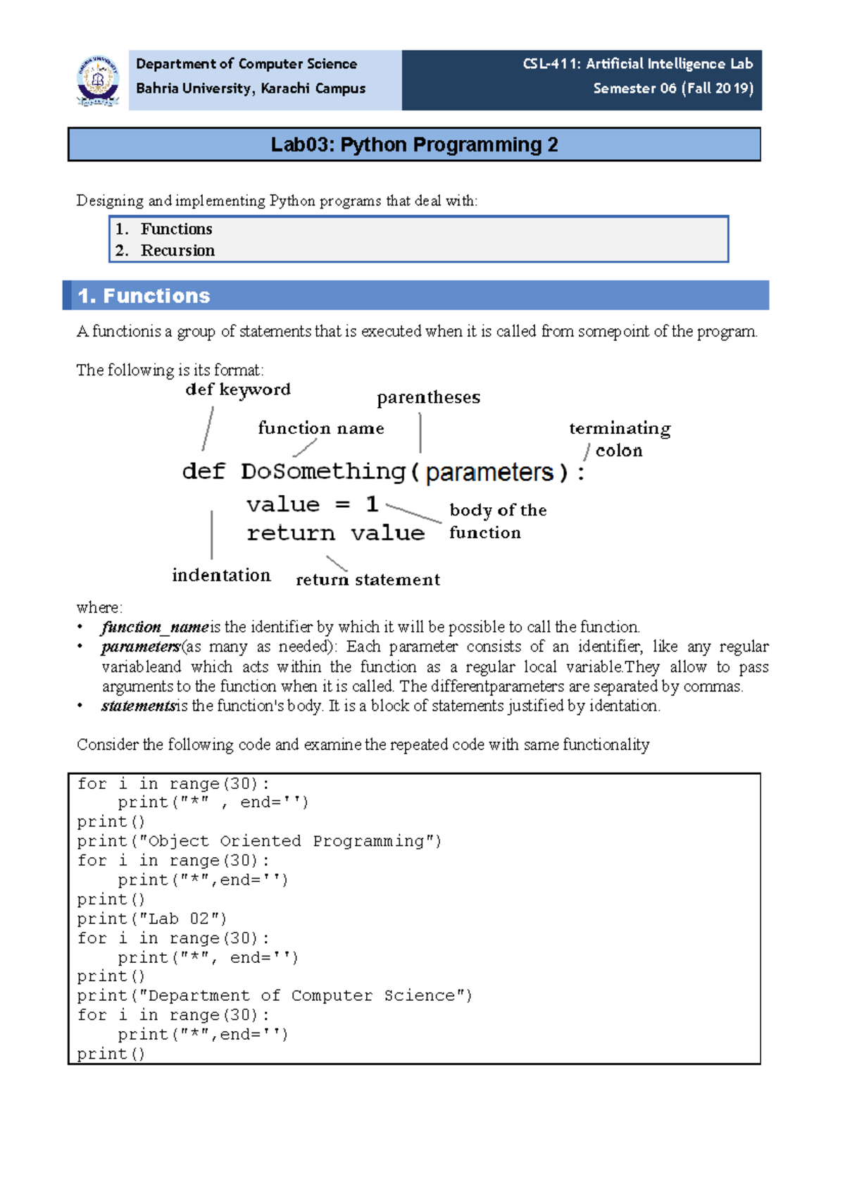 Lab 03 CSL 411 Functions and Recursion 04102020 050417 pm - Department ...