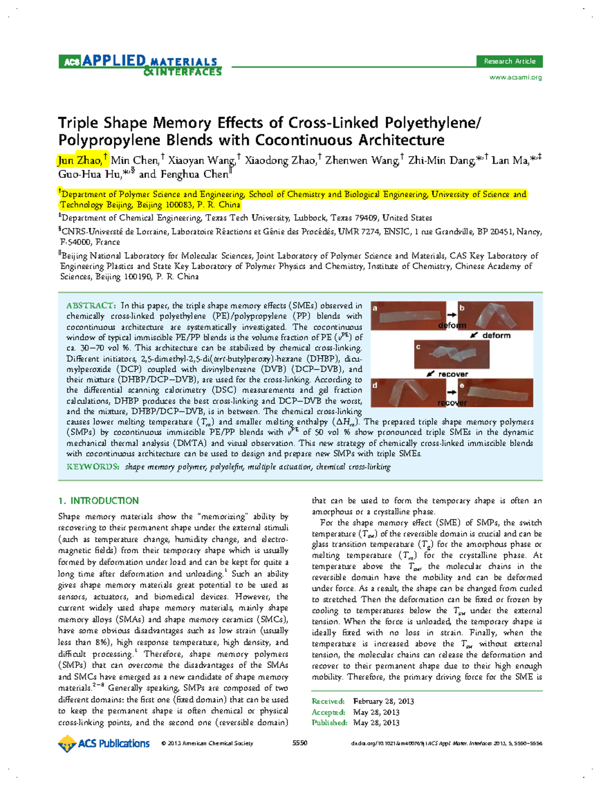 Triple Shape Memory Effects of Cross Lin - Triple Shape Memory Effects ...