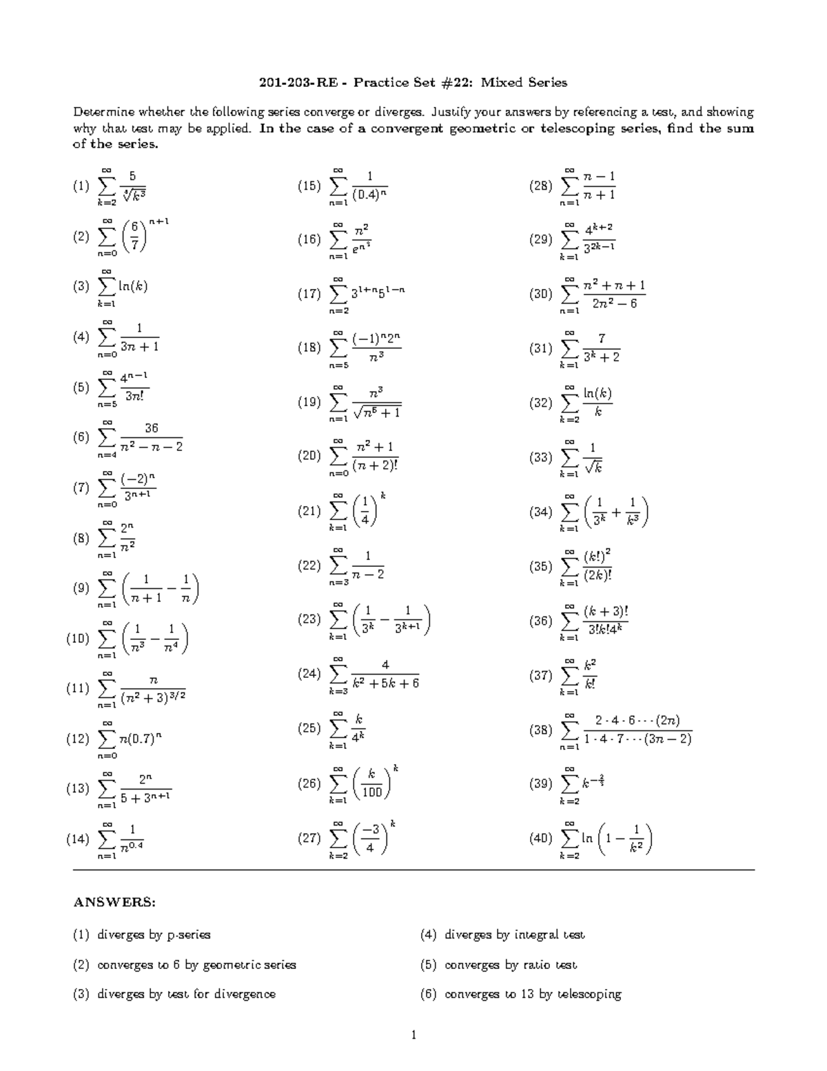 Practice Set 22-Mixed Series - 201-203-RE - Practice Set #22: Mixed ...