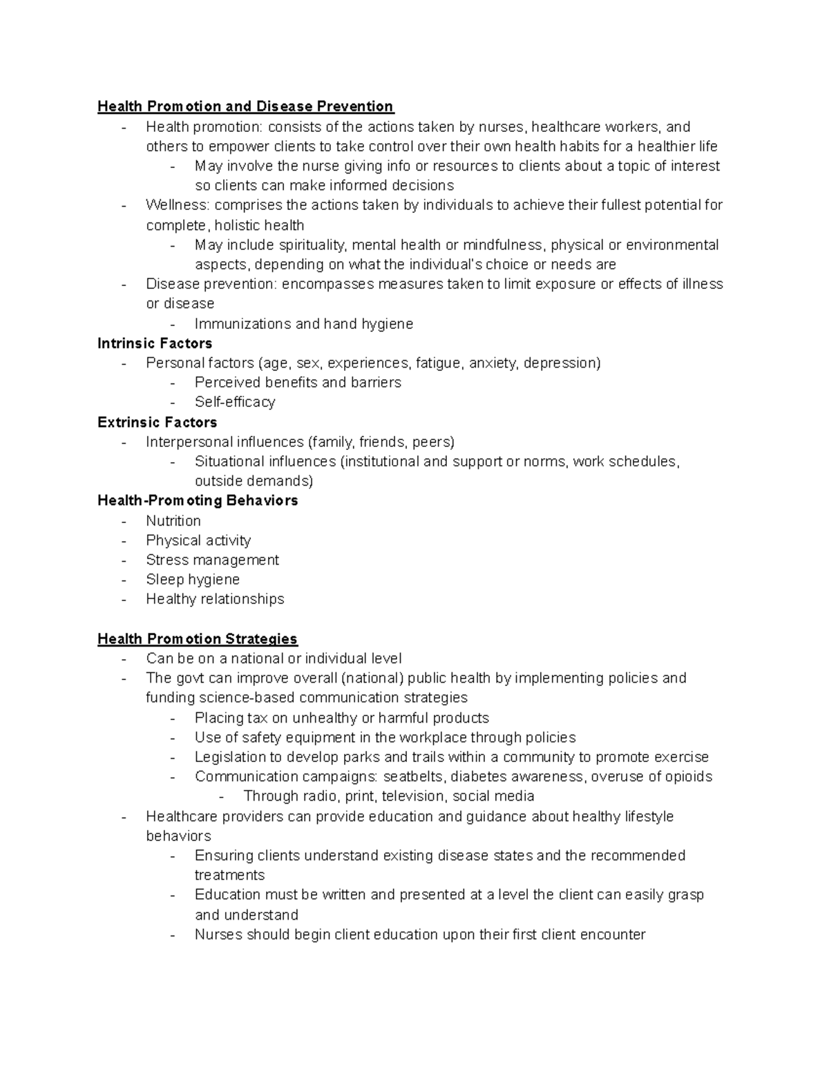 EF Health Promotion - Dr.Williams class notes - Health Promotion and ...