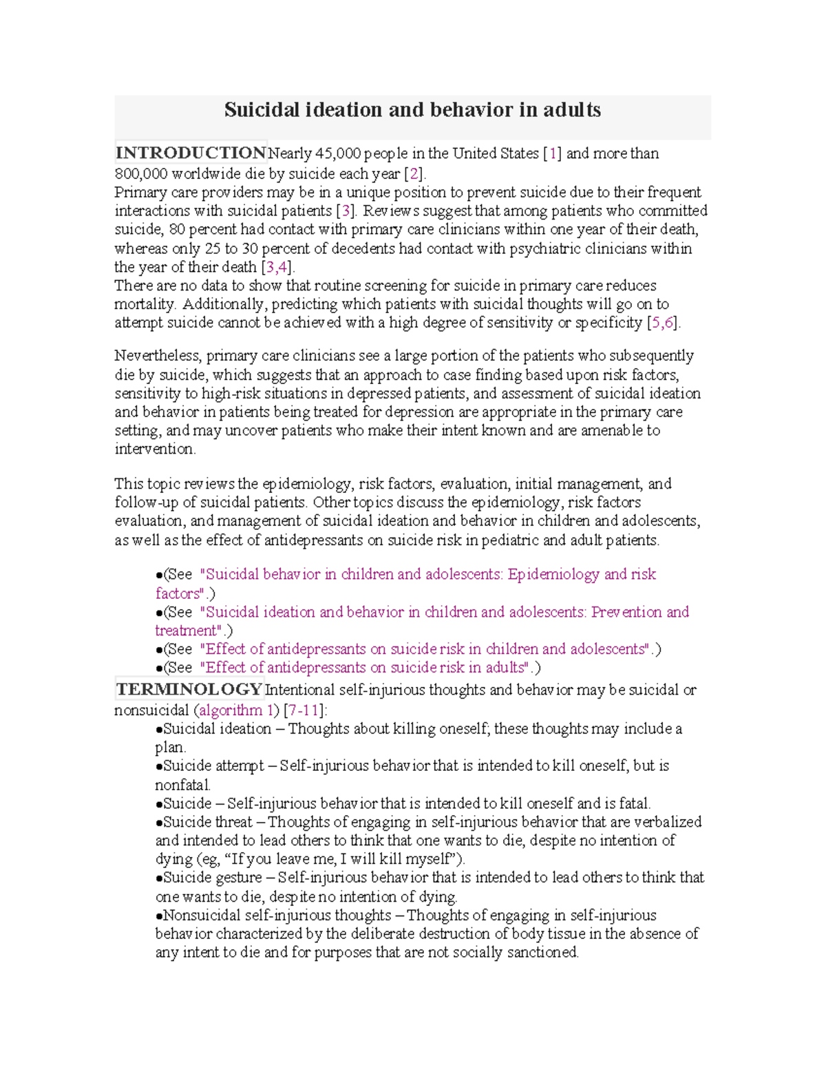 Suicidal ideation and behavior in adults - Suicidal ideation and ...