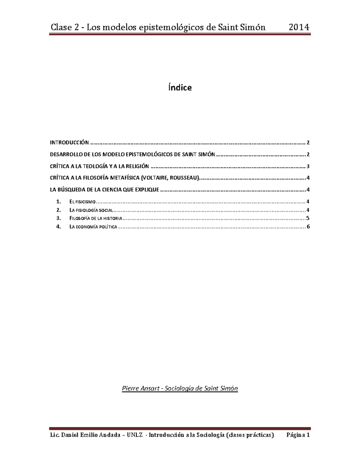 Clase 2 - Los modelos epistemologicos de Saint Simon - Índice ...
