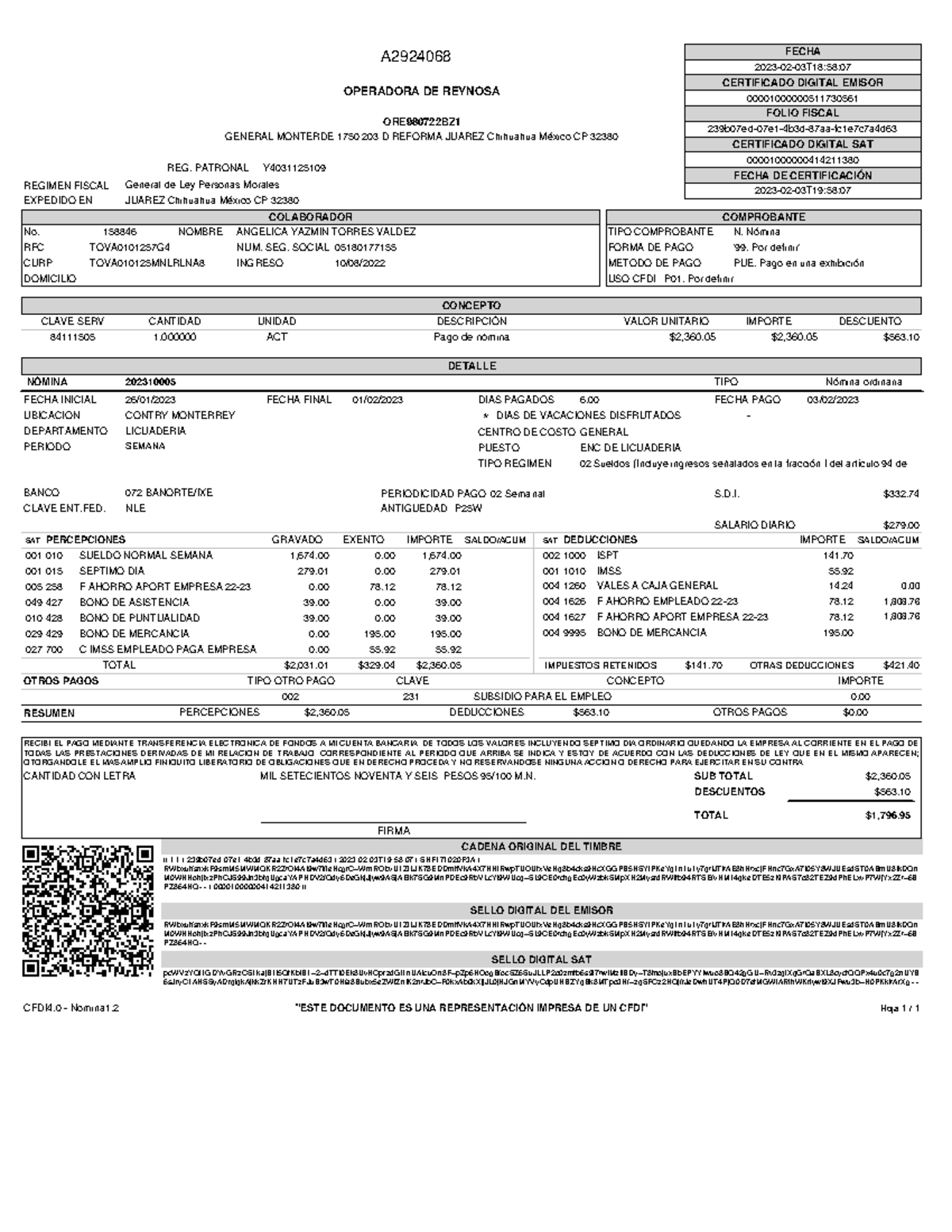 2158846 CFDI Recibo PDF(13) - METODO DE PAGO PUE. Pago en una exhibición FORMA DE PAGO TIPO ...