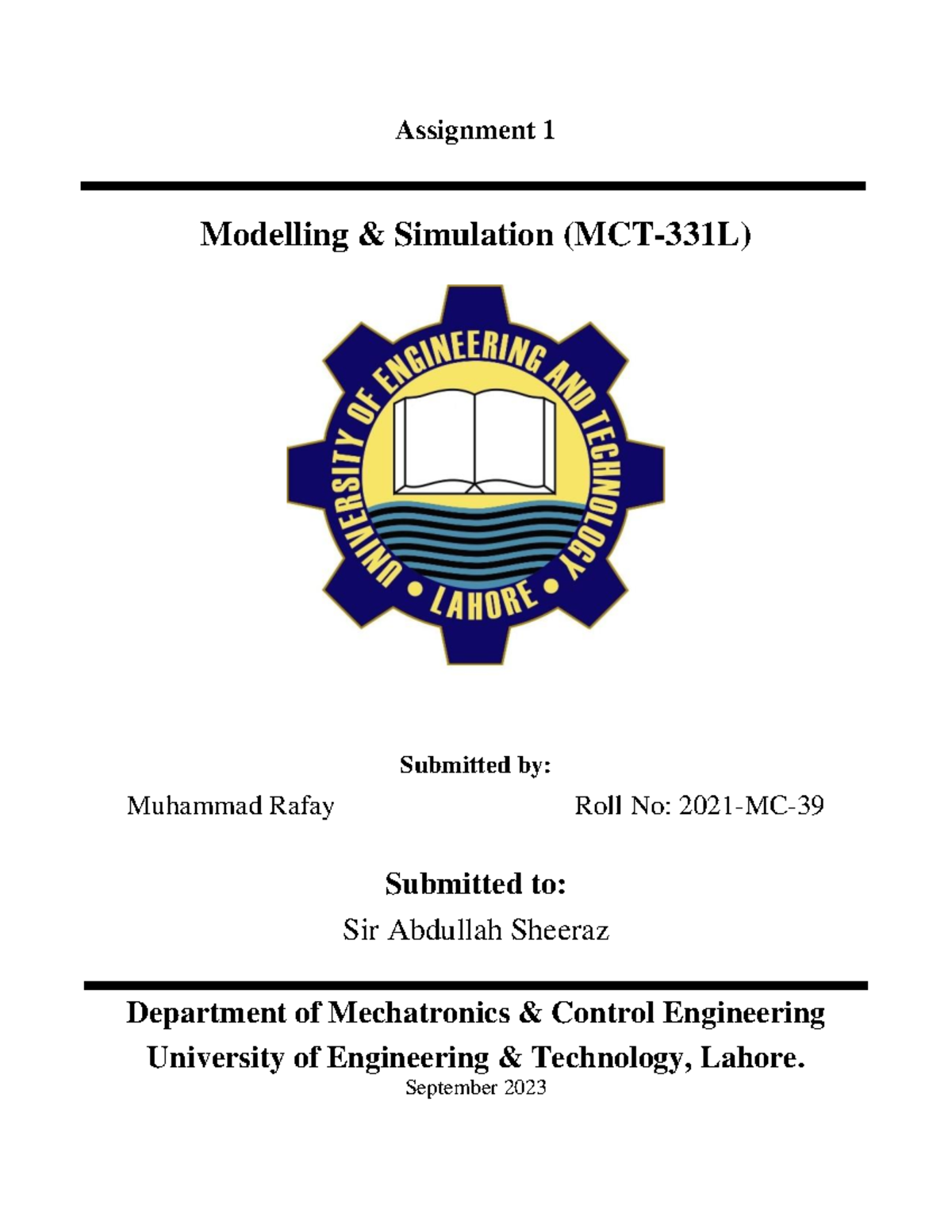 2021 MC 39 Lab Session(1-2) - Assignment 1 Modelling & Simulation (MCT- 331 L) Submitted by ...