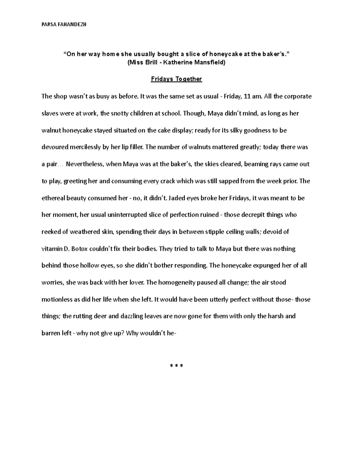 English Assignment - Year 11 reading to write a creative piece on Miss ...