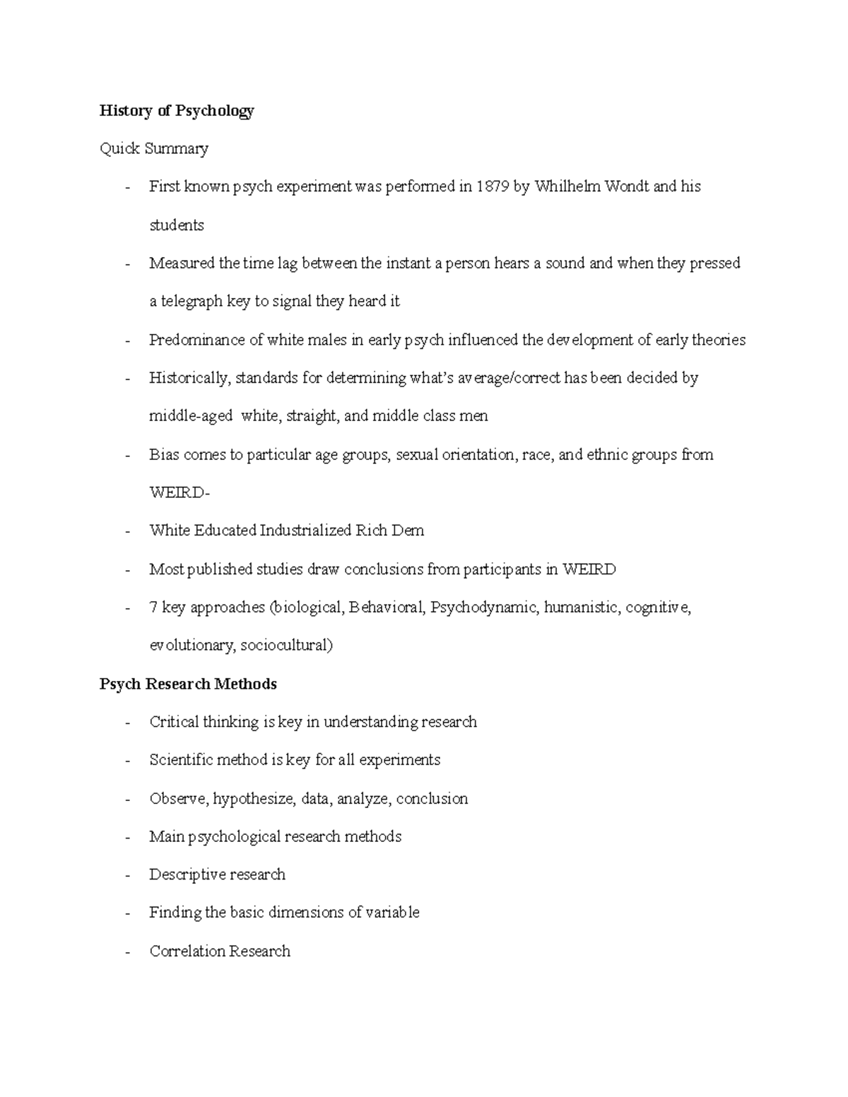 General Psychology Notes - History of Psychology Quick Summary - First ...