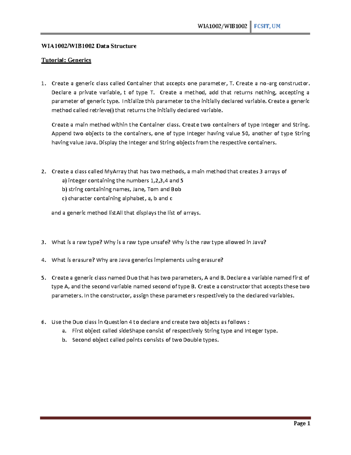 T02 - Generics (Q) DATA STRUCTURE WIA1002 - Data Structure - Studocu