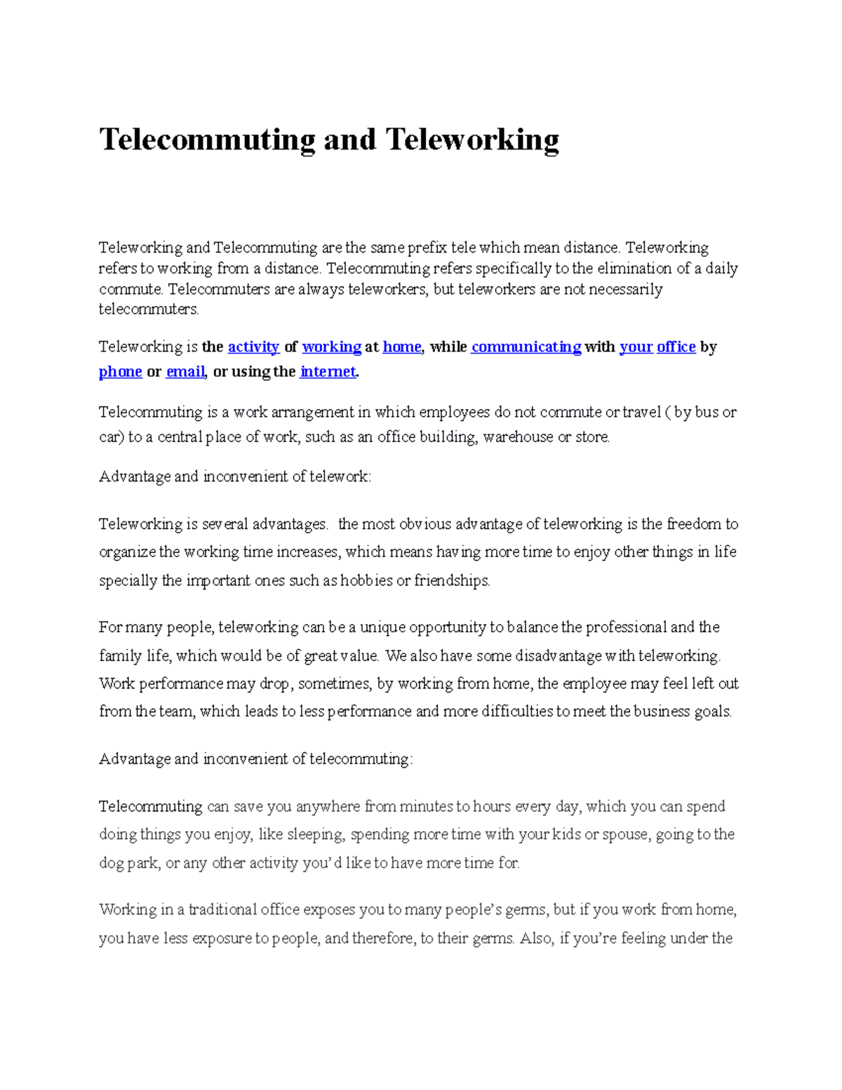 Telecommuting and Teleworking - Telecommuting and Teleworking ...
