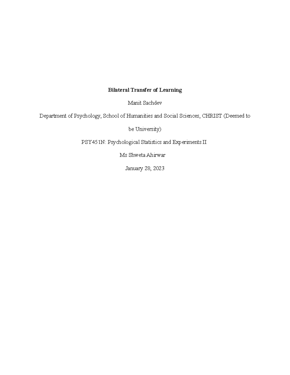 Bilateral Transfer of Learning - Keywords: Bilateral Transfer ...