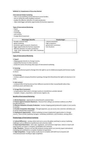 Capital market module 10 (Summary) - MODULE 10: International Capital Market Capital Funding ...