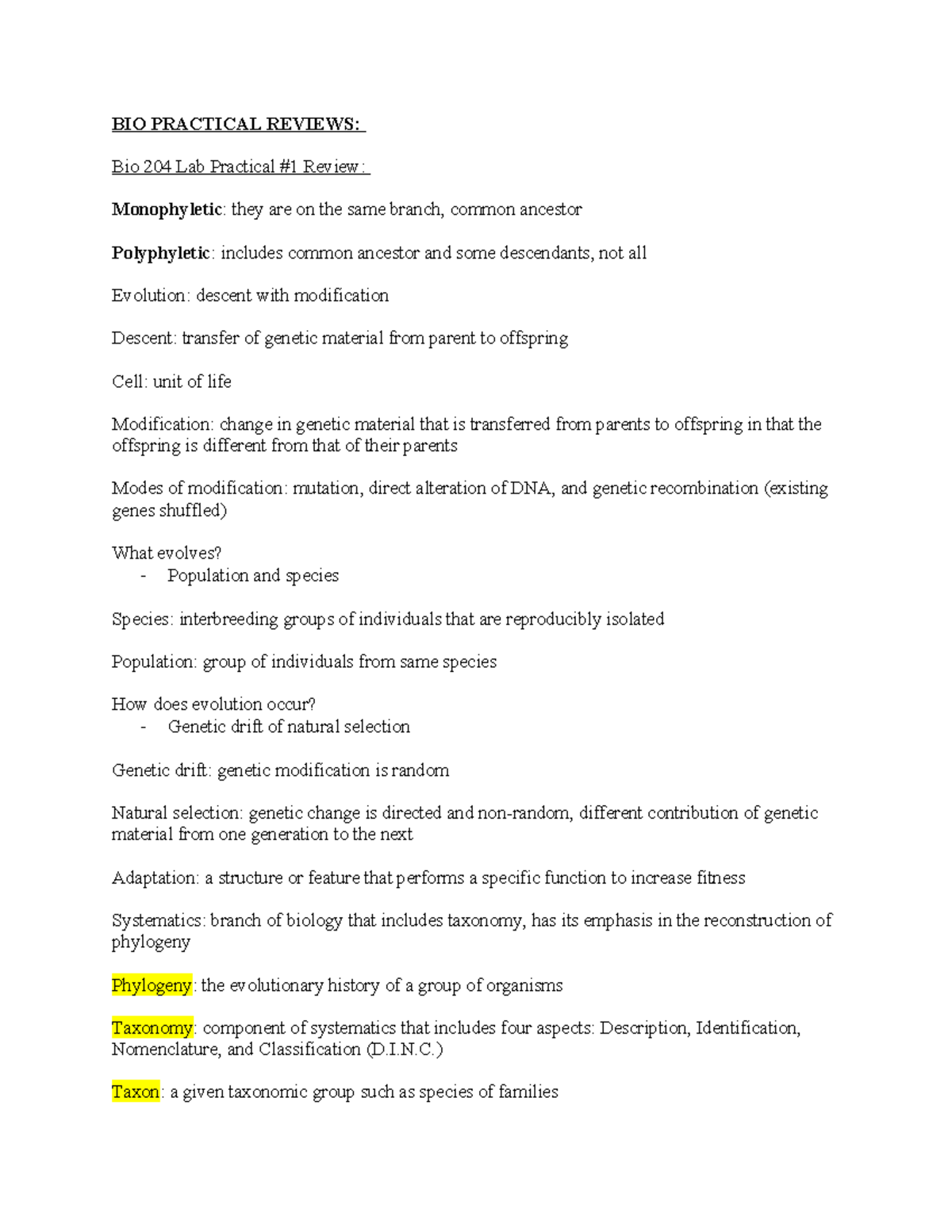 BIO Practical Reviews - BIO PRACTICAL REVIEWS: Bio 204 Lab Practical #1 ...