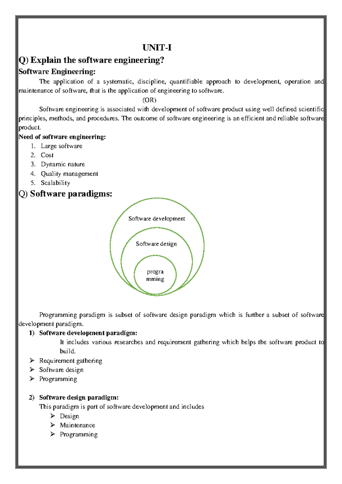 Software enginnering complete notes - UNIT-I Q) Explain the software ...