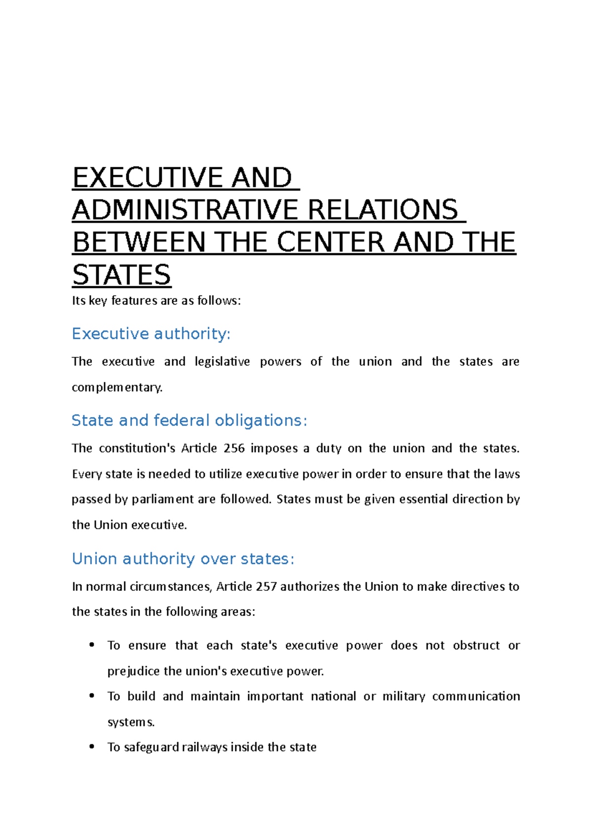 Executive AND Administrative Relations Between THE Center AND THE ...