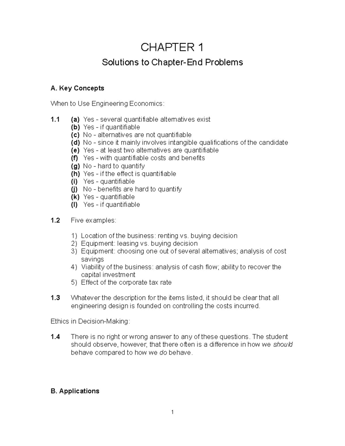 Chapter 1 Answers - CHAPTER 1 Solutions to Chapter-End Problems A. Key ...
