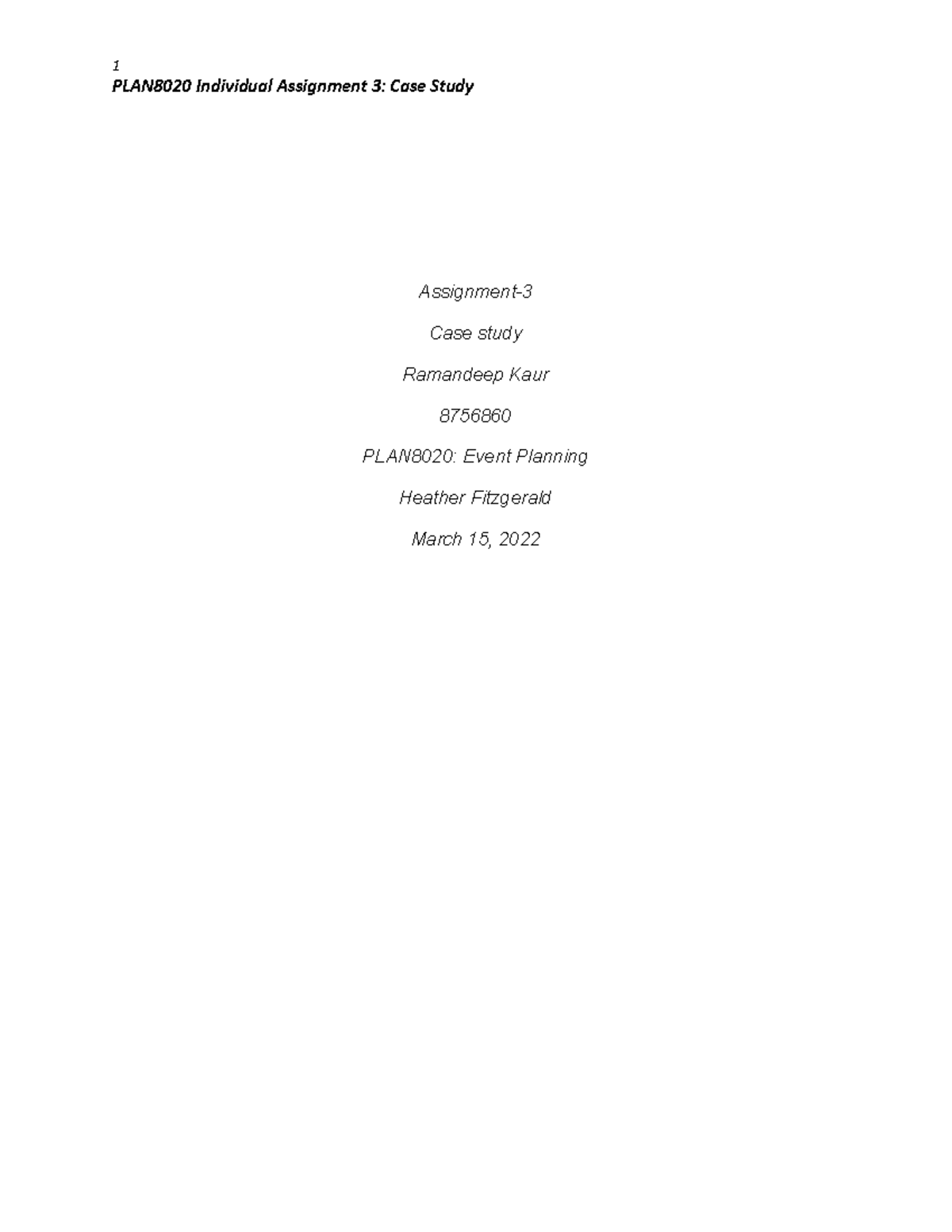 Event Case study - PLAN8020 Individual Assignment 3: Case Study ...