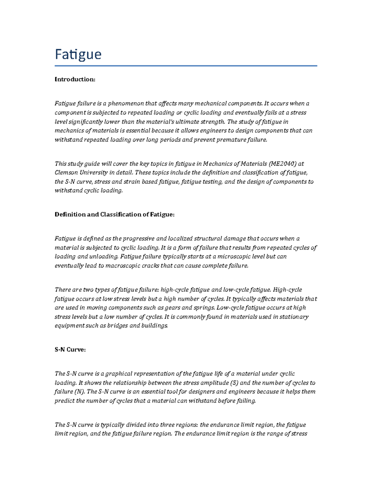 Fatigue - Mechanics of Materials (ME2040) Lecture notes - Fatigue ...