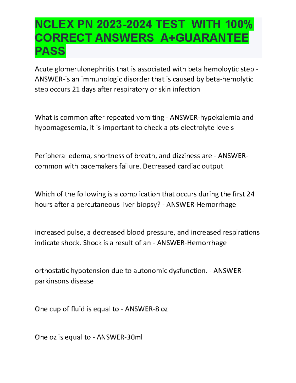 NPLC - Summary Nursing midterm exam - CORRECT ANSWERS A+GUARANTEE PASS ...