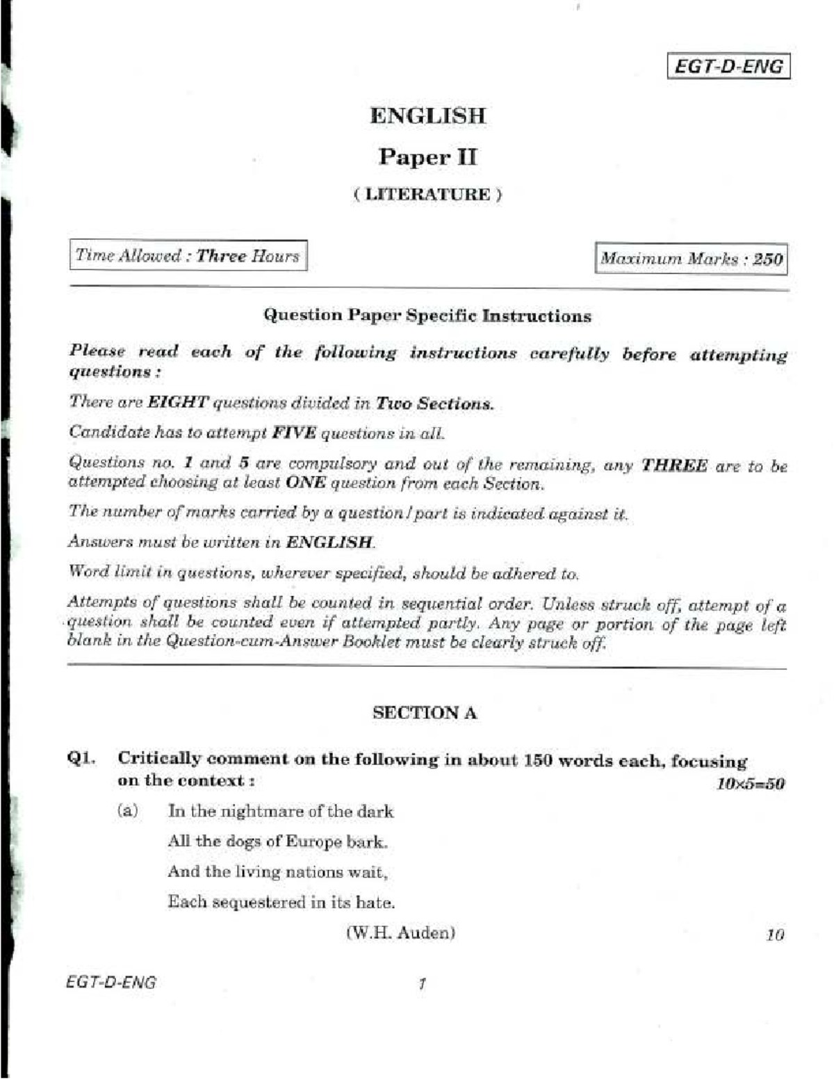 English Paper II Literature - ENGLISH Paper II ( LITERATURE) Time ...