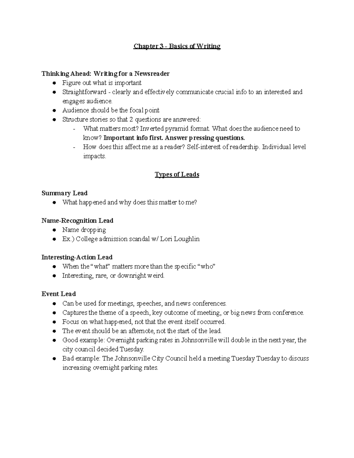 Chapter 3 Notes Part 1 - Chapter 3 - Basics of Writing Thinking Ahead ...