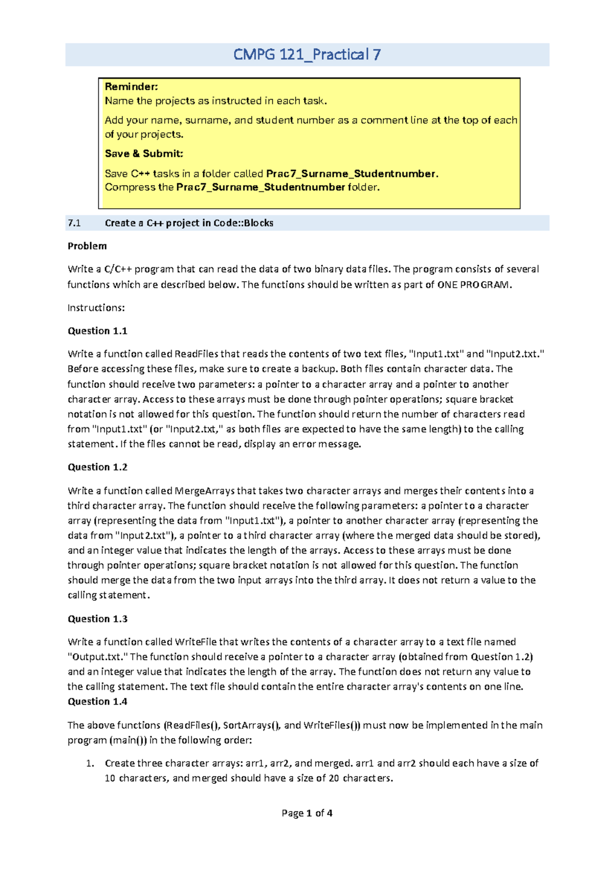 CMPG121 File Handling - both IT and enginering students 1st practical of sem 2 c++ - CMPG - Studocu