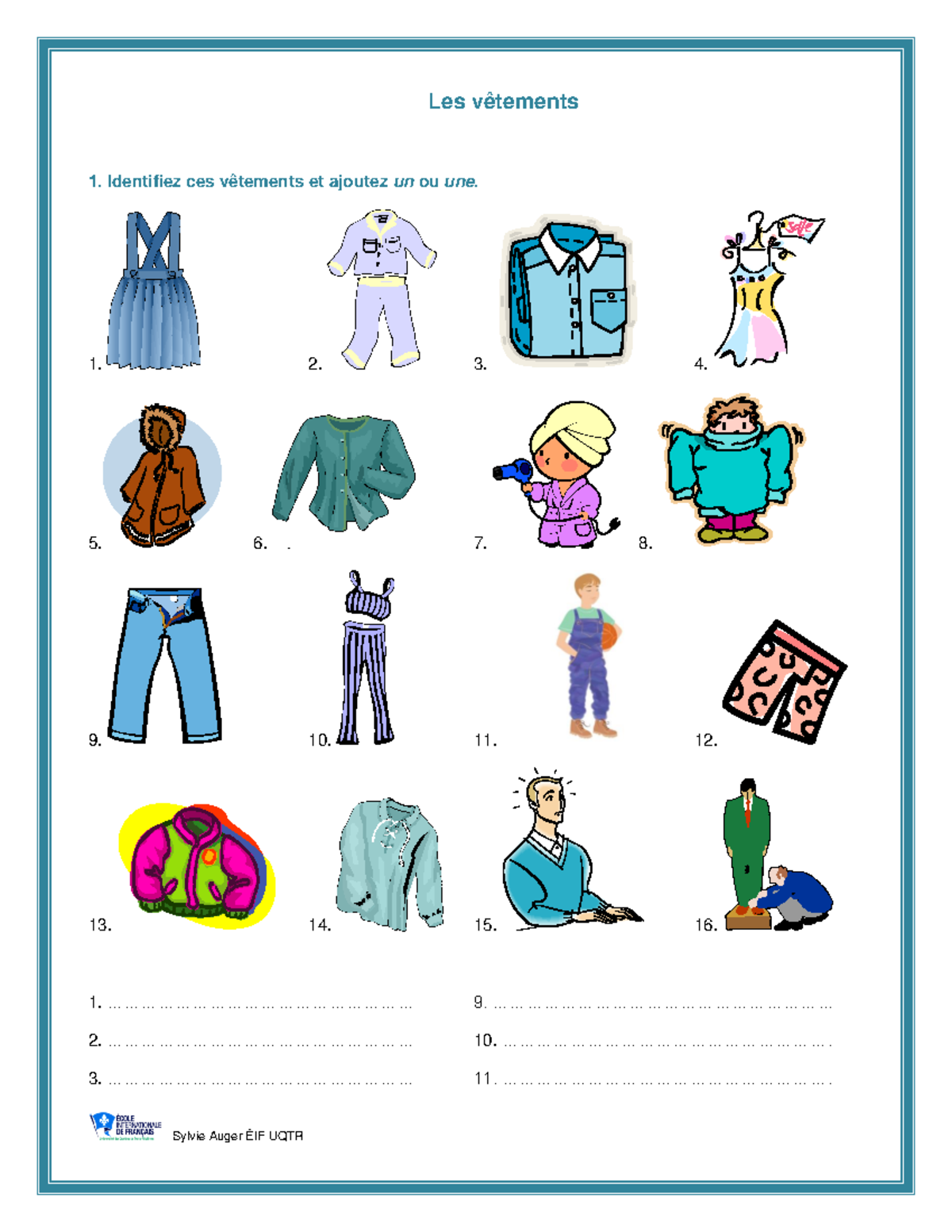 Les vetements Exercices et corrige - 1. Identifiez ces vêtements et ...
