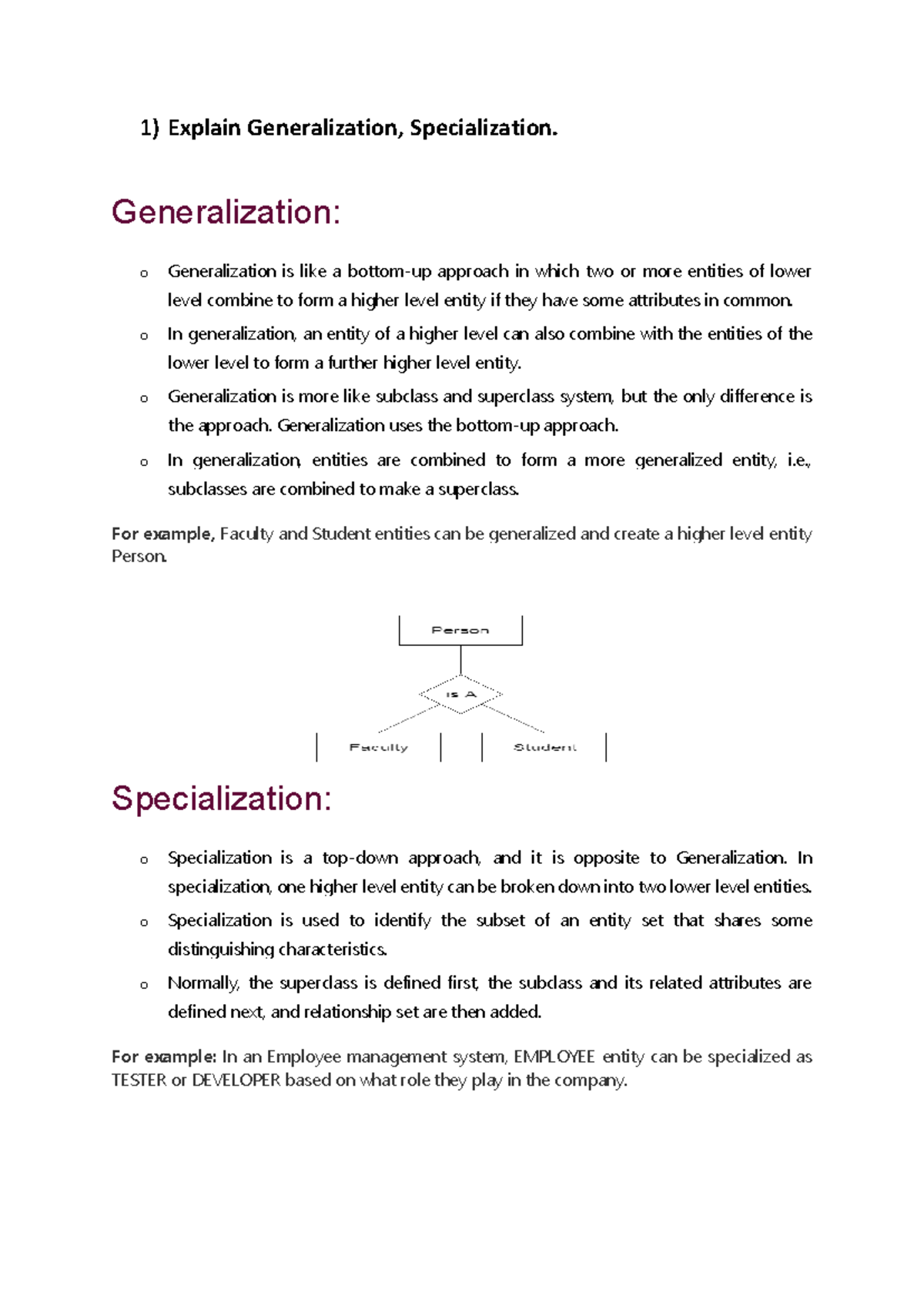 Dbms-doc - best study material - 1) Explain Generalization ...