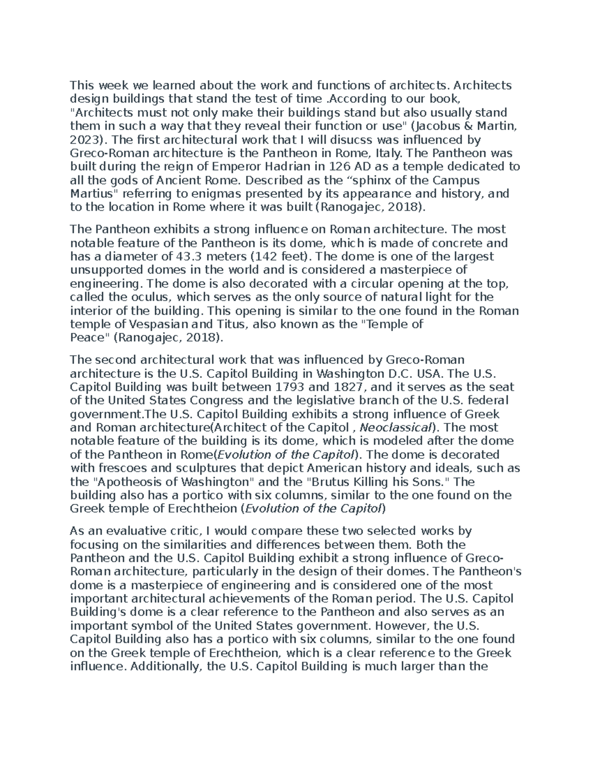 Week 2 Discussion - This week we learned about the work and functions ...