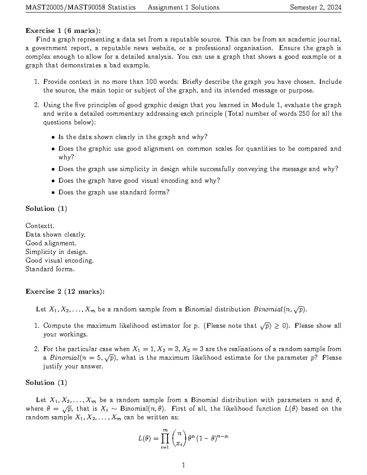 Assignment 1 solutions - Exercise 1 (6 marks): Find a graph representing a data set from a ...