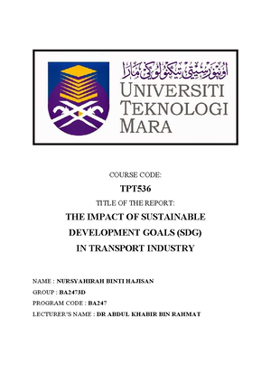TPT536 -Syllibus and Assessments.Pdf - TPT536 – ANALYSIS OF TRANSPORT ...