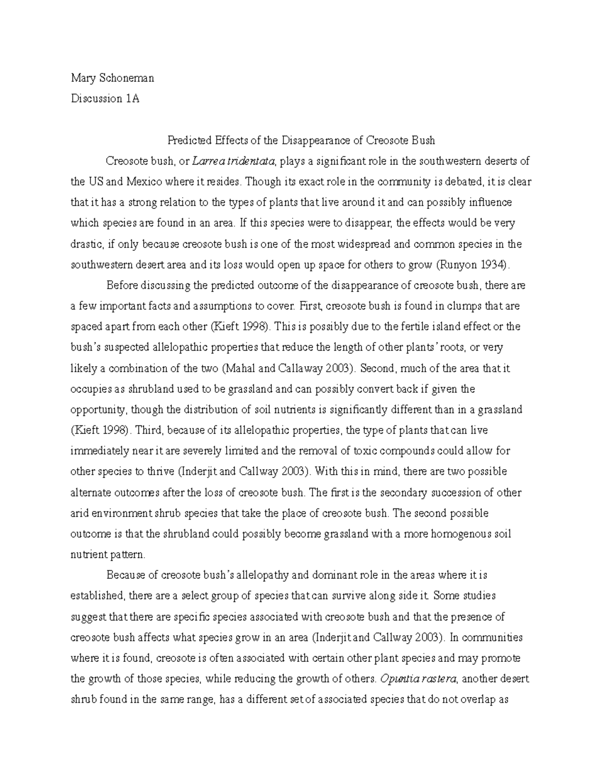 Larrea WA2 - final paper example - Mary Schoneman Discussion 1A ...
