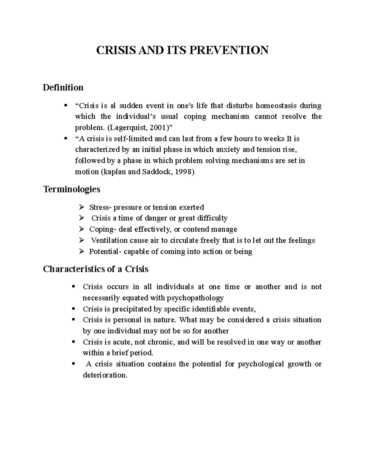 Crisis AND ITS Prevention - CRISIS AND ITS PREVENTION Definition ...