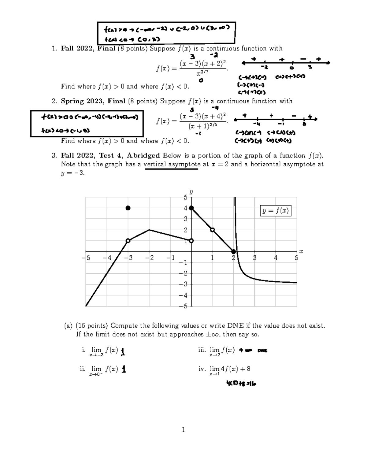 Calculus Past Exam 1 Problems 2 - Fall 2022, Final (8 points) Suppose f ...