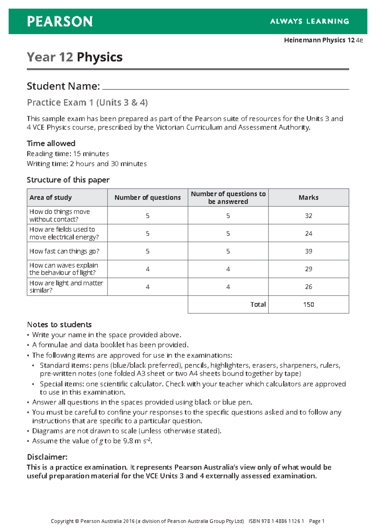 2016 units 3 4 exam 1 physics - Heinemann Physics 12 4e Year 12 Physics ...