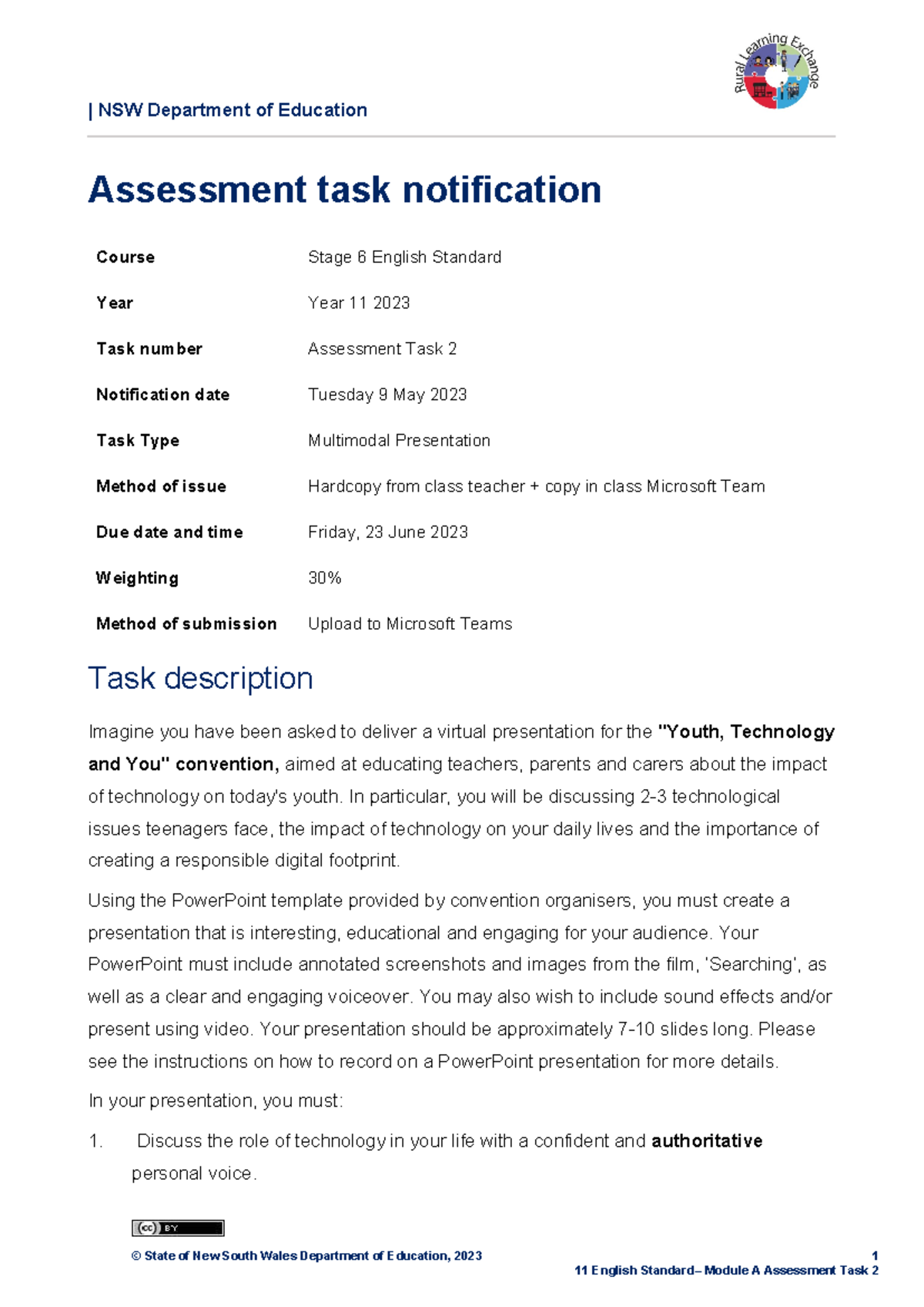 2023 AT2 11 English Standard - Module A Assessment Notification - | NSW ...