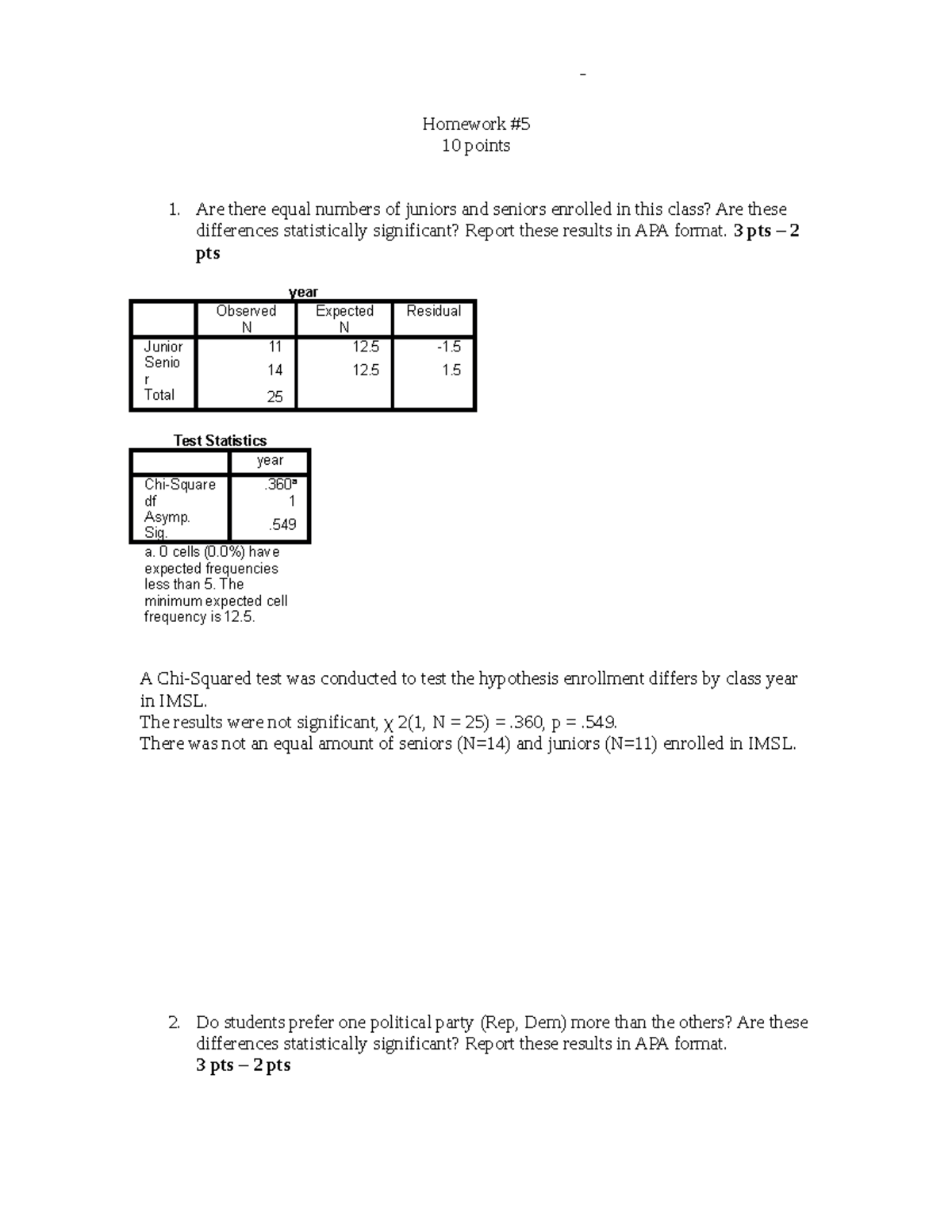 HW 5- Stats LAB - Lab - Homework 10 points 1. Are there equal numbers ...