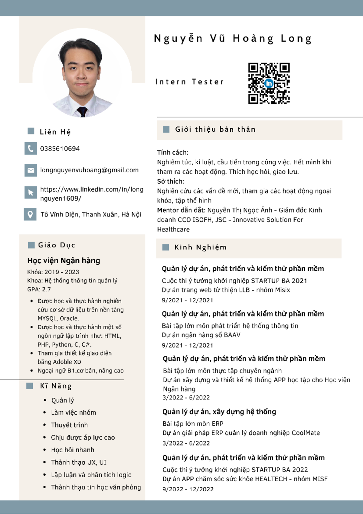 (BA) CV Intern Tester - Nguyễn Vũ Hoàng Long - business analyst - Studocu