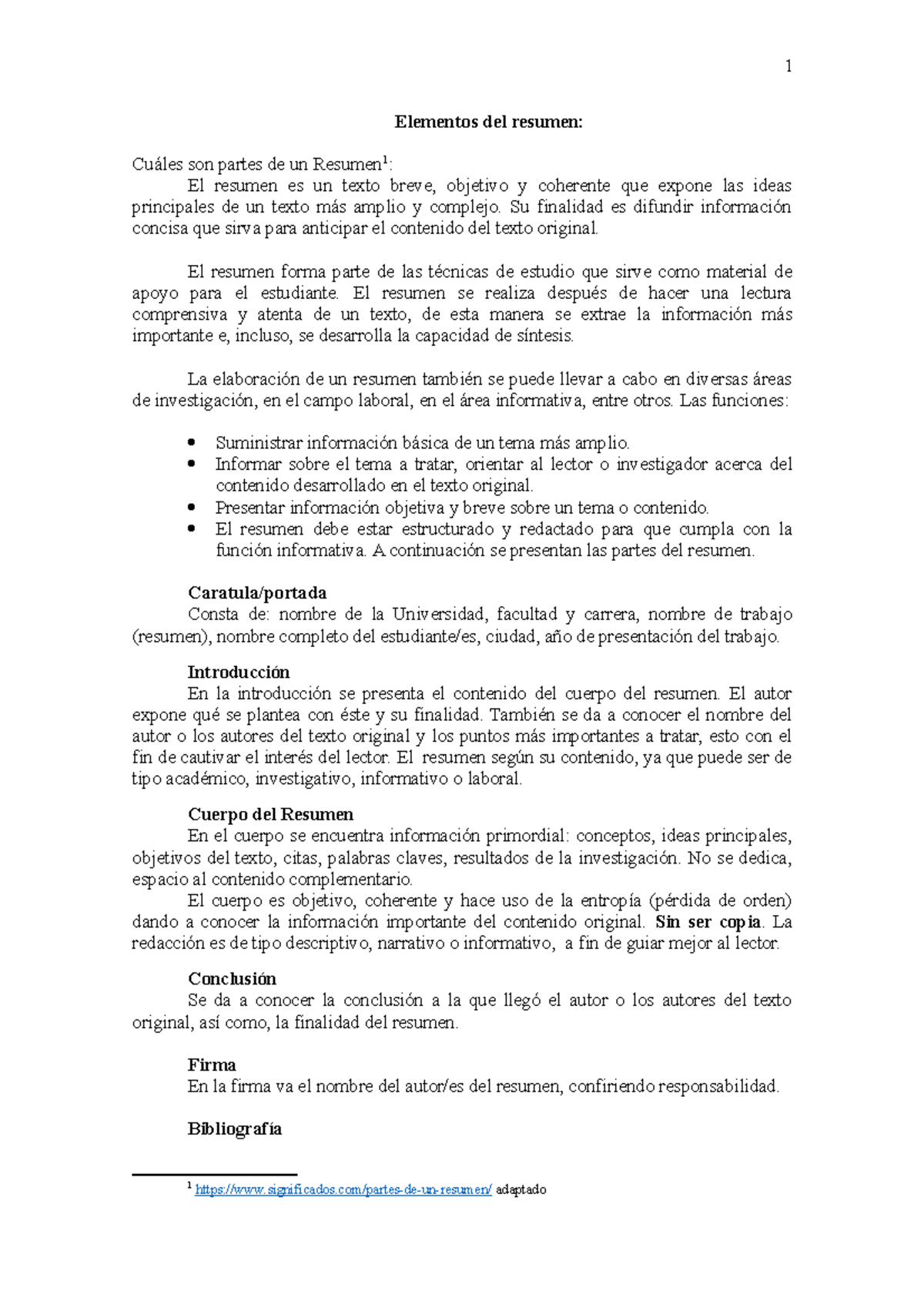 Resumen 1 ejem - Elementos del resumen: Cuáles son partes de un Resumen ...