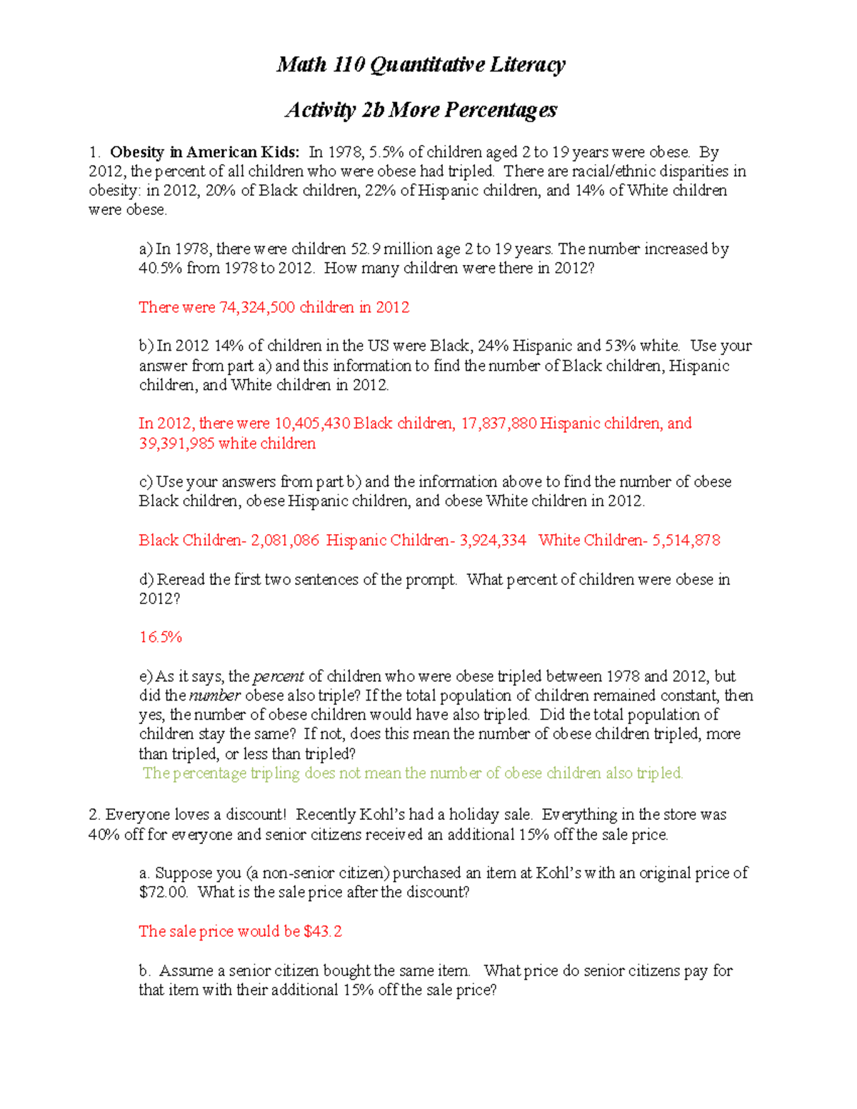 MATH 110 Activity 2b - Math 110 Quantitative Literacy Activity 2b More Percentages Obesity in ...