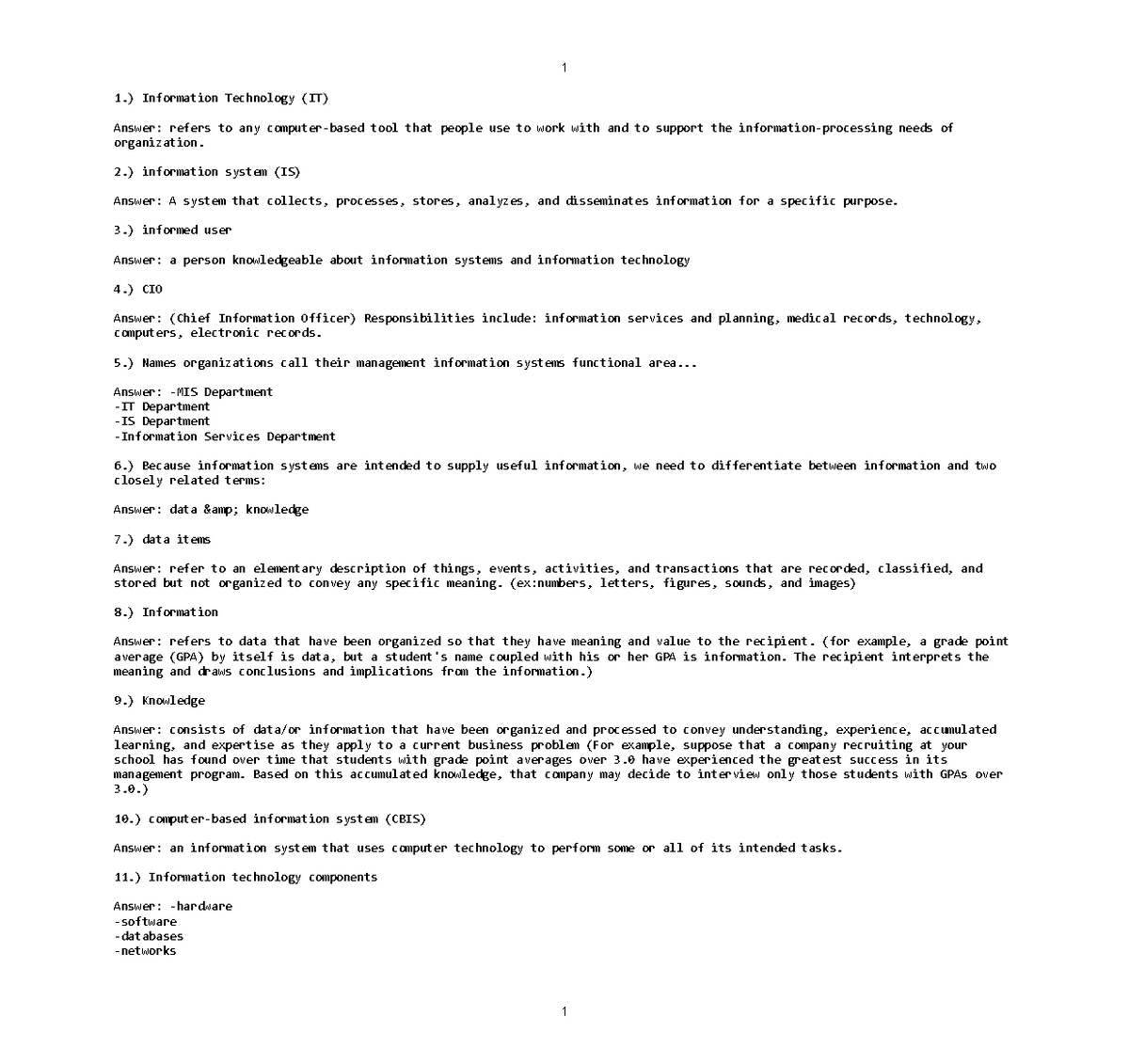 IS 2080C - CH 1 Practice - 1.) Information Technology (IT) Answer ...