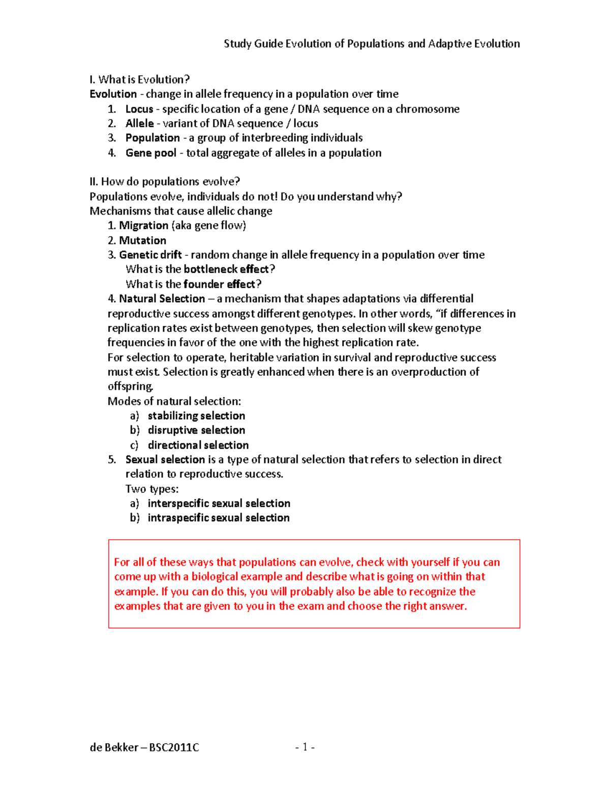 Bio II Study Guide Evolution-Evolutionof Populations-Adaptive Evolution ...